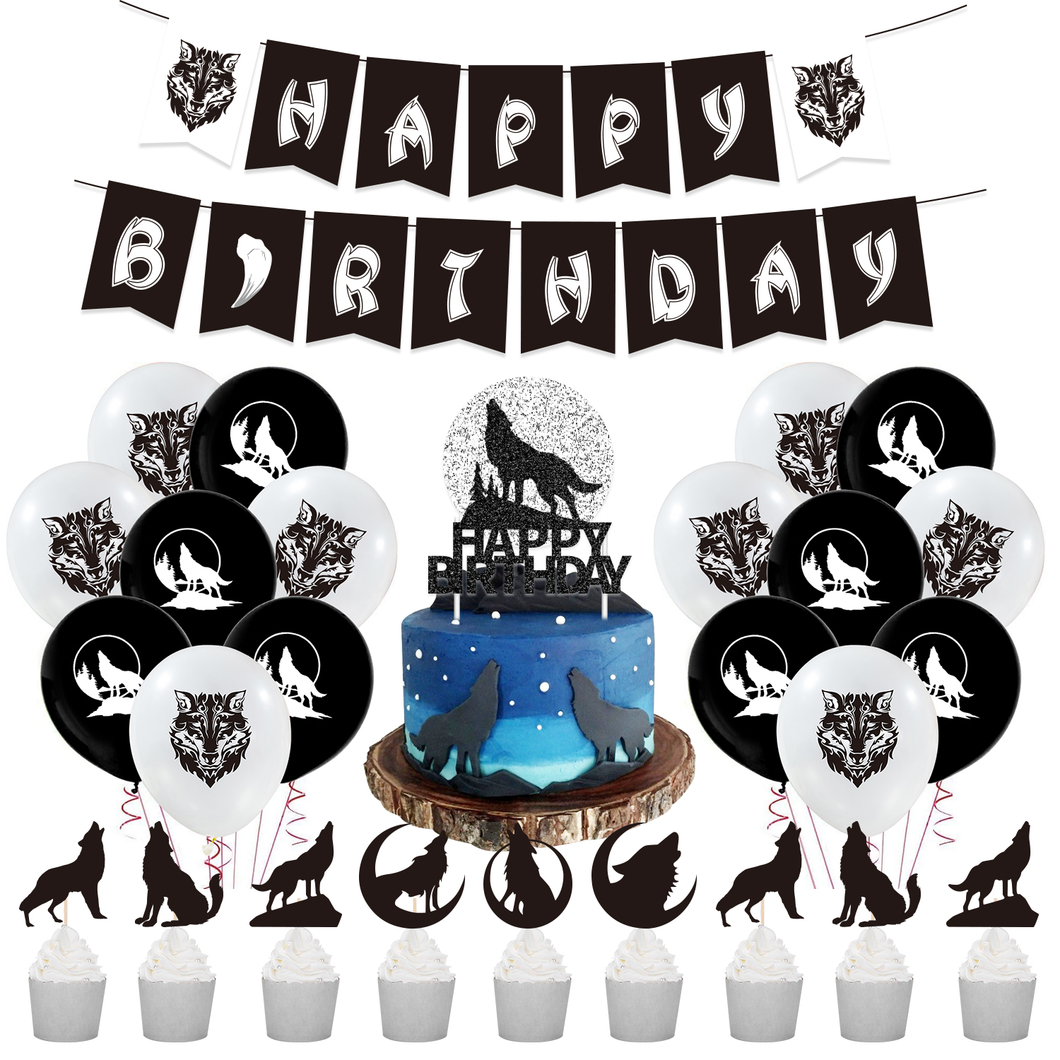 Cheereveal Wolf Theme Birthday Party Decoration Black White Wolf ...