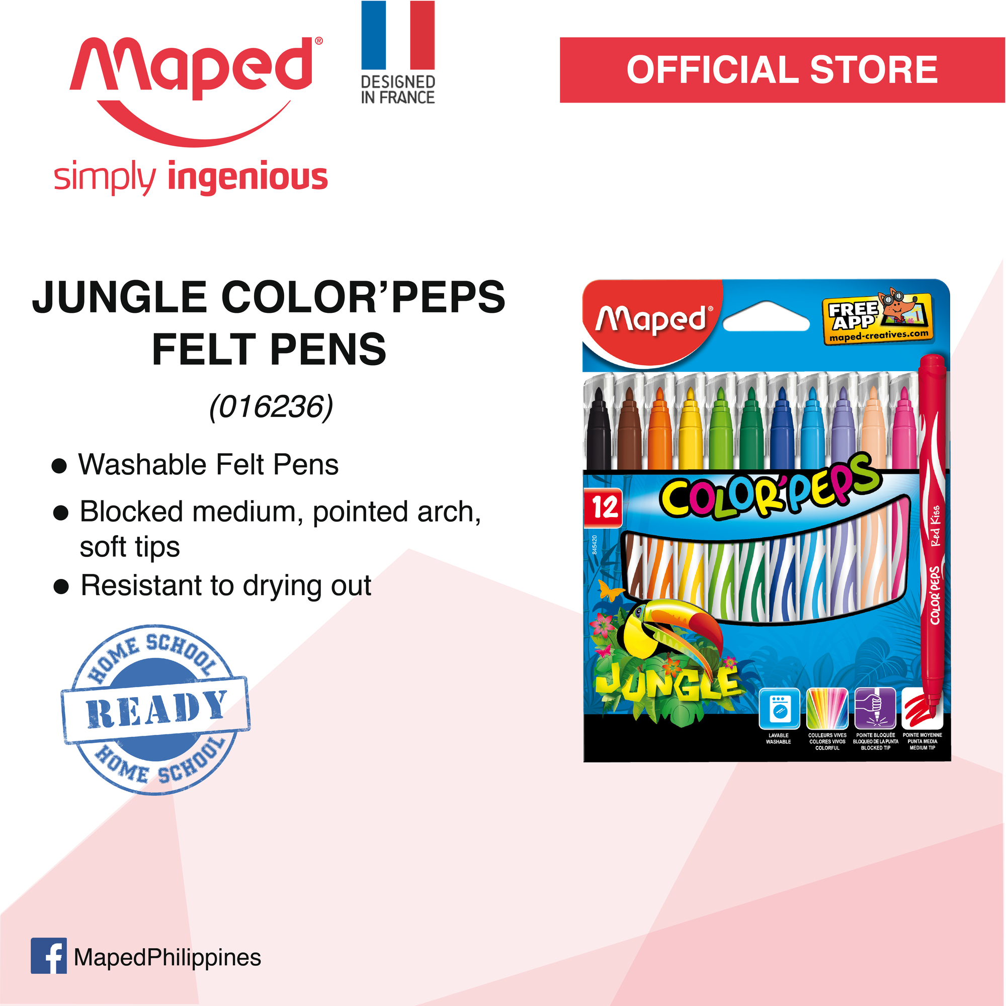 MAPED Jungle Color Peps Felt Pens | 12 Colors | Felt Tip Markers ...