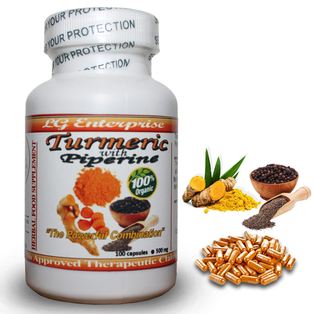 Turmeric Piperine Herbal Capsules 2 in 1 Anti Uric Acid and Anti Goiter ...