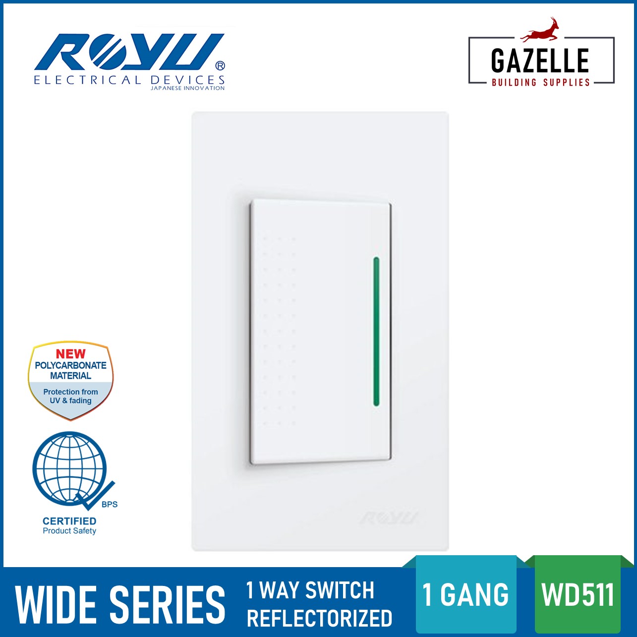 Royu Wide Series 1 Way Switch with Reflector Set - 1 Gang WD511 | Lazada PH