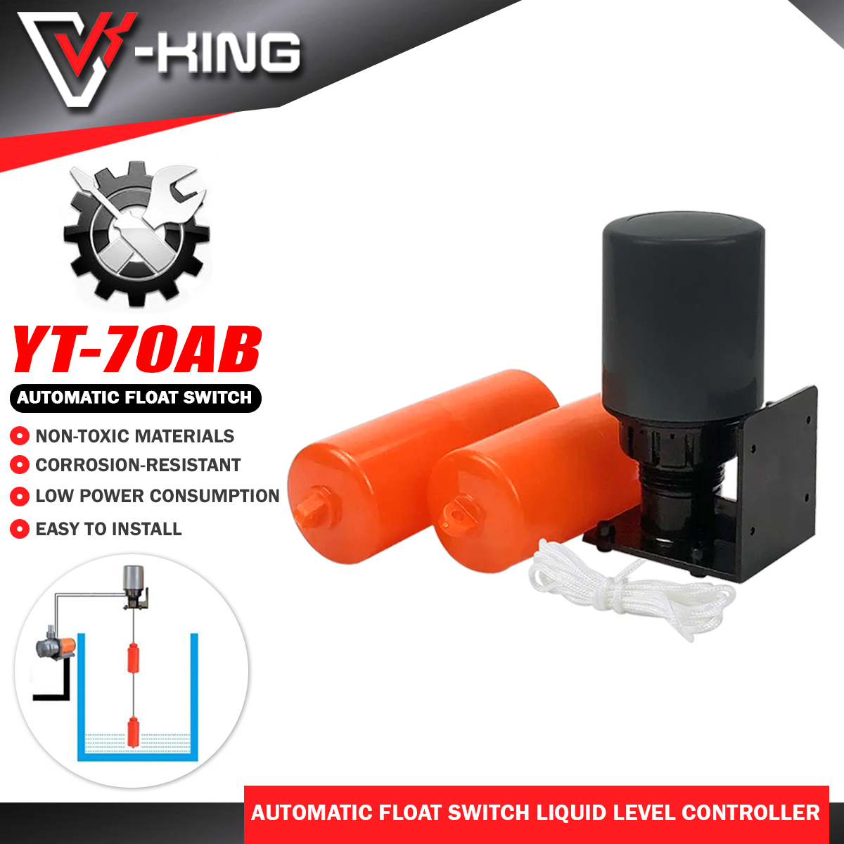 V-KING Double Float Suspension Automatic Float Switch Liquid Water Level Controller for Water ...