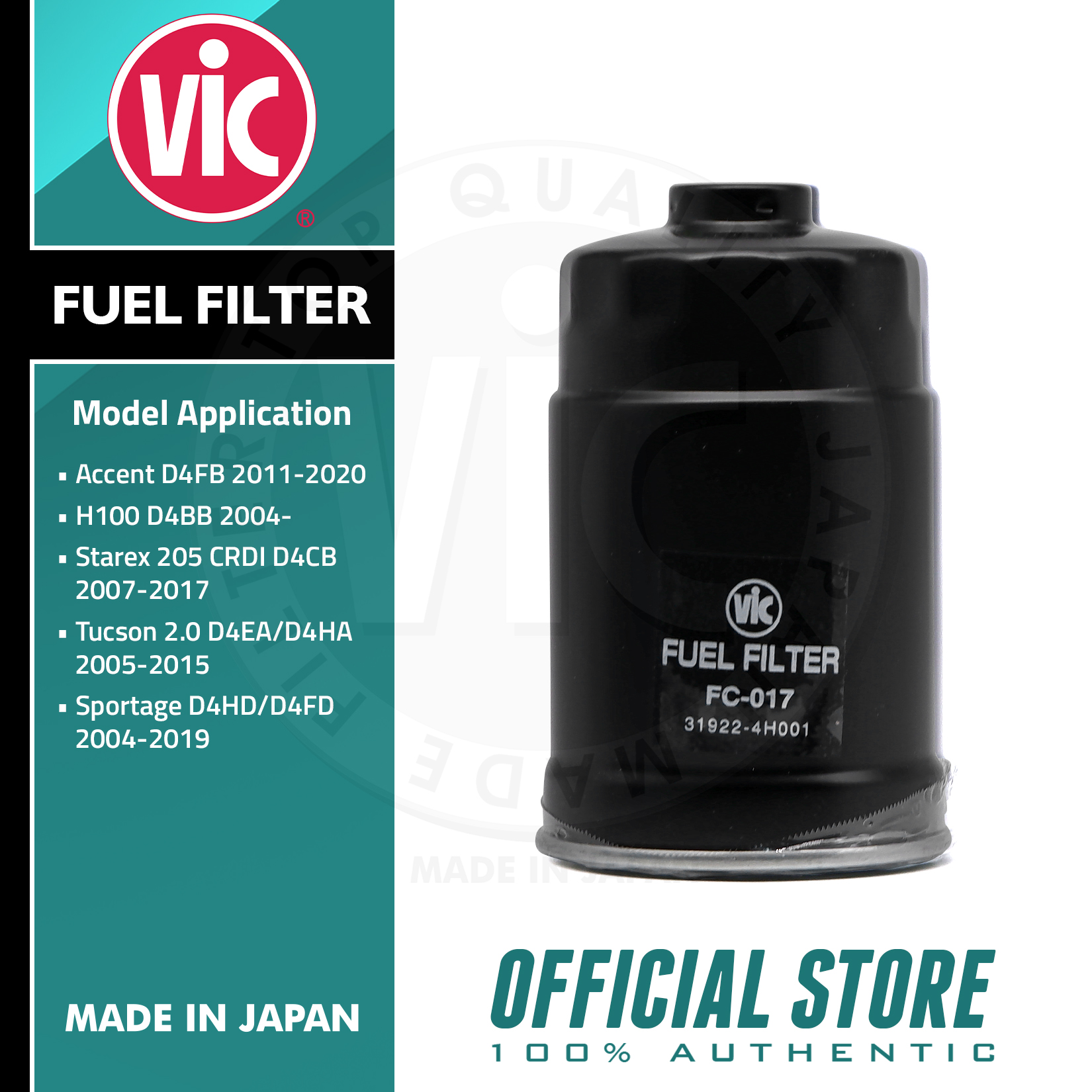VIC Fuel Filter FC-017 for Hyundai Accent D4FB 11-20, H100 D4BB, Starex ...