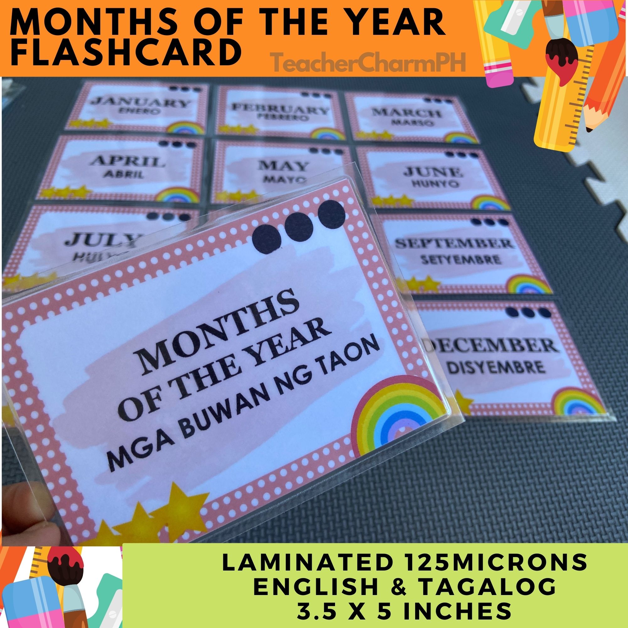 MONTH OF THE YEAR FLASHCARDS LAMINATED English Tagalog | Lazada PH