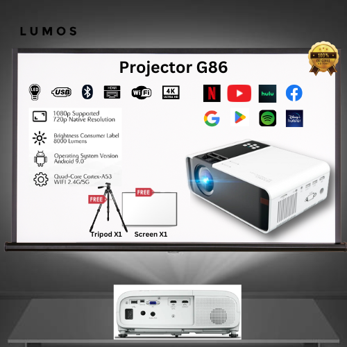 🎊[FREE 2 GIFT]🎊 6000 LENS G86 Projector FULL HD 1080P Android Mini ...