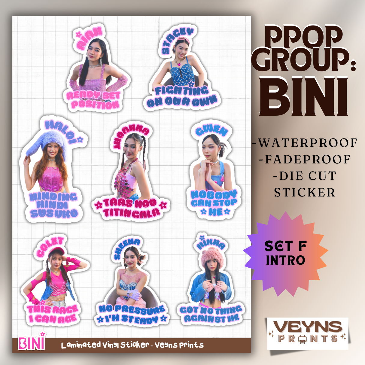 BINI CUTE CHIBI STICKER - BINI FAMOUS LINES STICKER - LAMINATED VINYL ...