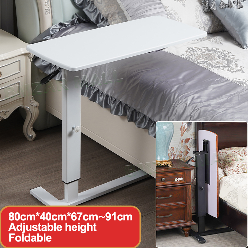 Bedside Table 67-91CM White Lifting Adjustable Height Bedroom Office Study Table Laptop Table ...