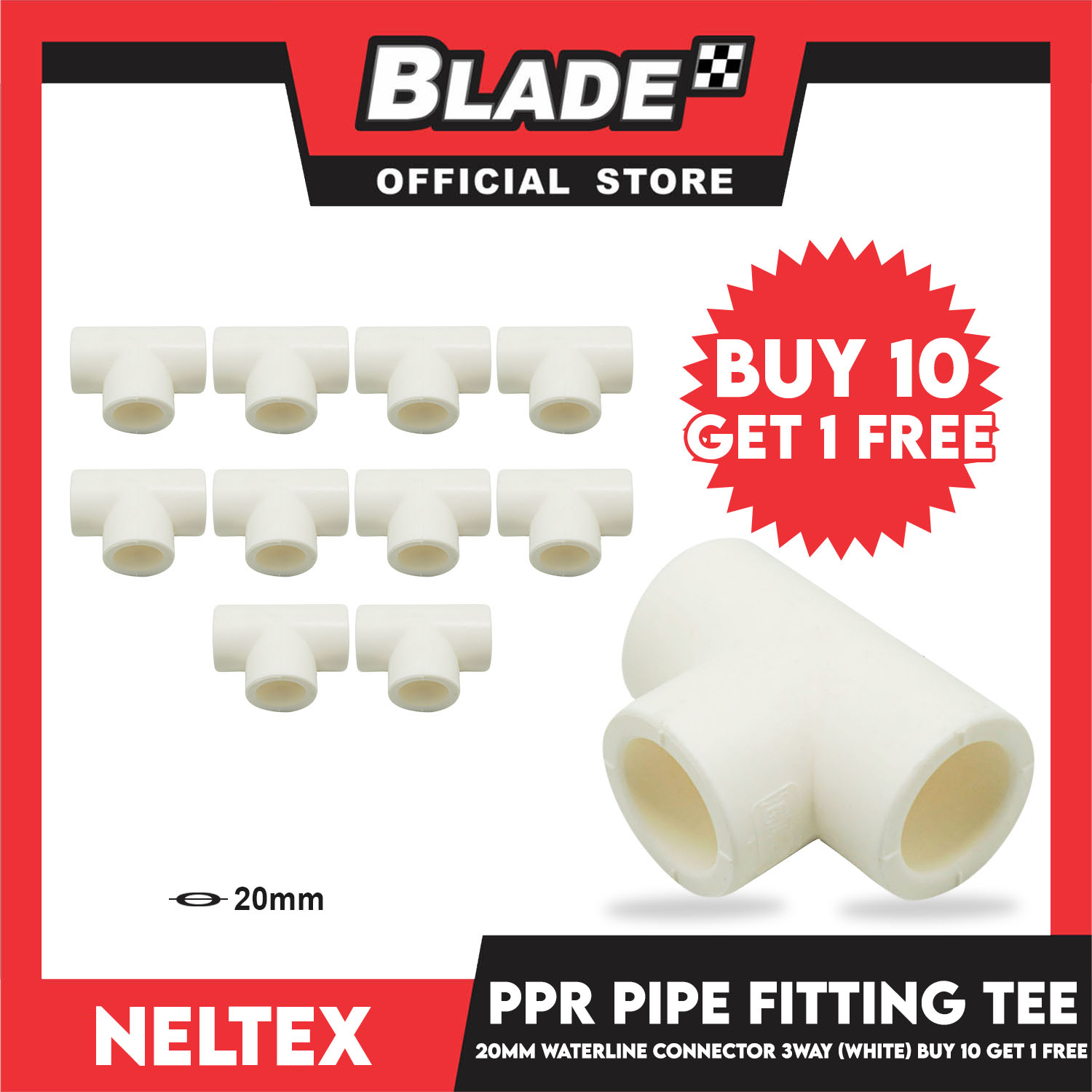 Buy 10 Get 1 Free! Neltex PPR Fitting Pipe Tee 20mm (1/2'') | Lazada PH