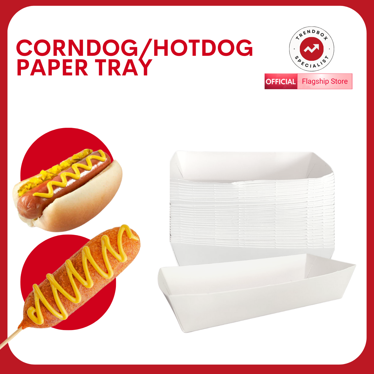 Trendbox Disposable Corndog Paper Tray, Hotdog Tray, Food Tray, 25pcs ...