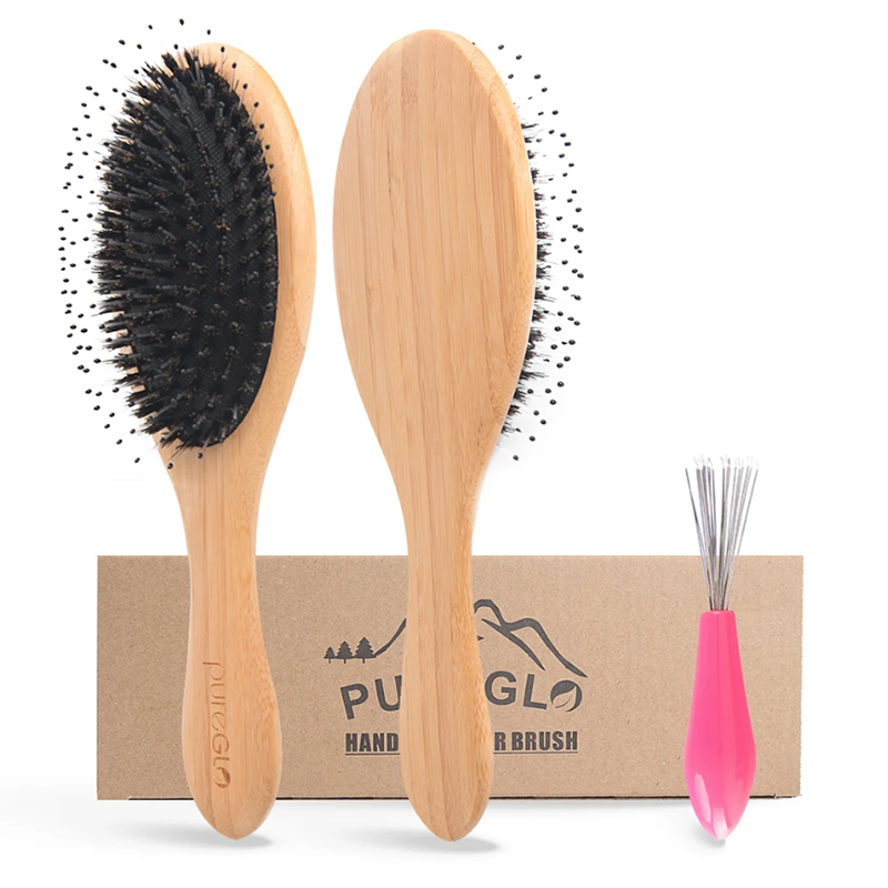 pureGLO Boar Bristle Natural Bamboo Paddle Detangling Hair Brush For ...