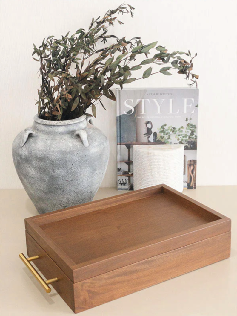 Mayfair & Co Monaco 3-in-1 Mahogany Box Tray with Stainless Steel ...