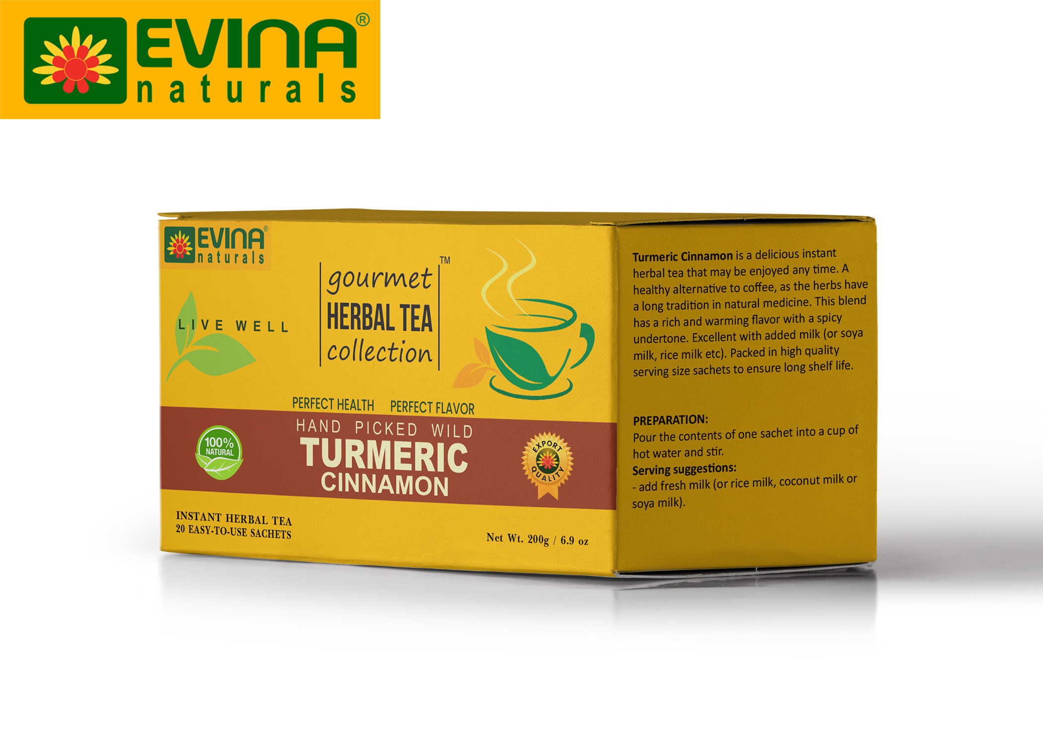 EVINA NATURALS Gourmet Herbal Tea Collection - Turmeric & Cinnamon w ...