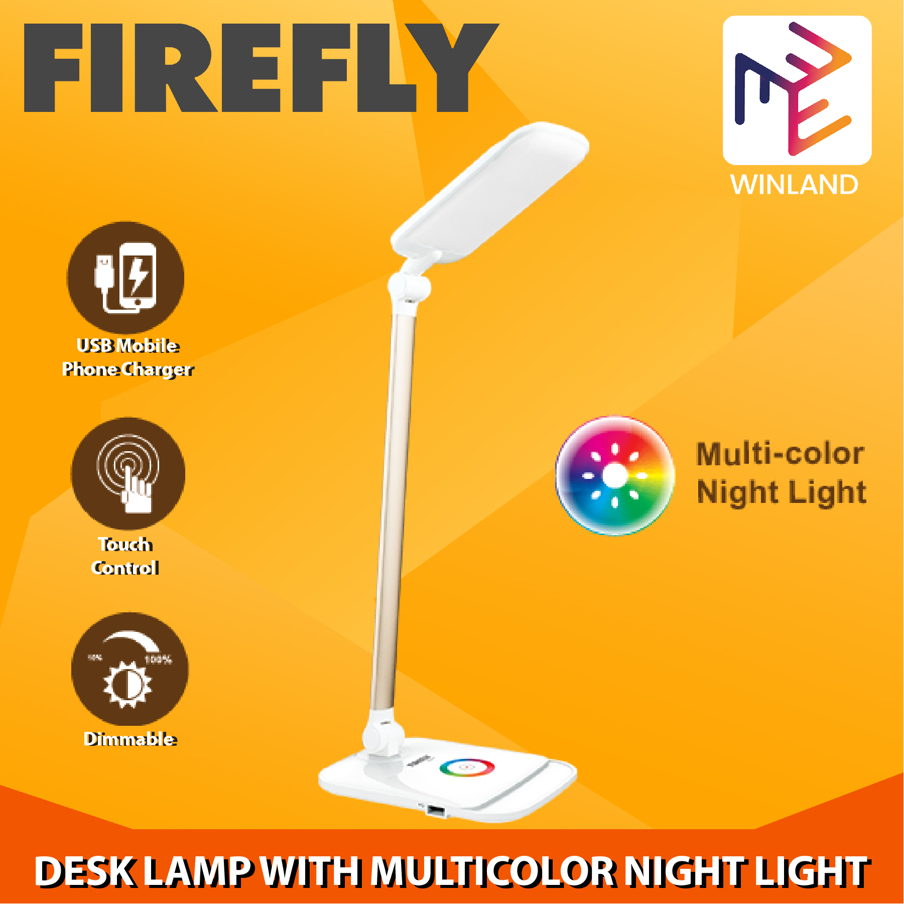 FIREFLY by Winland 60 LED Light Tri-color Desk Lamp with Multicolor ...