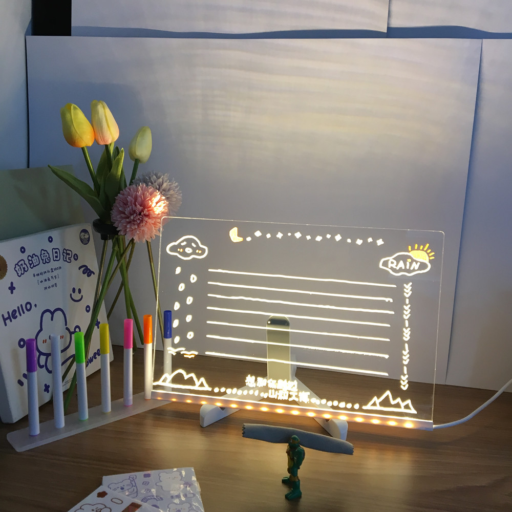 Transparent Acrylic LED Light Up Message Board Erasable Writing Board ...