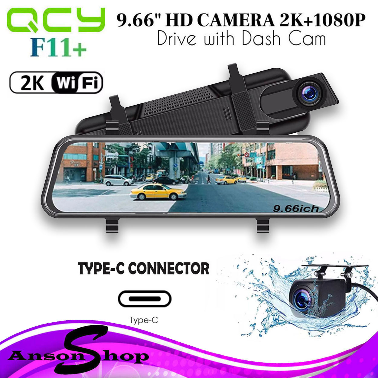 SUPER NIGHT VISION QCY F11+ WIFI 2K Car Dvr Camera 9.66 Inch Streaming ...