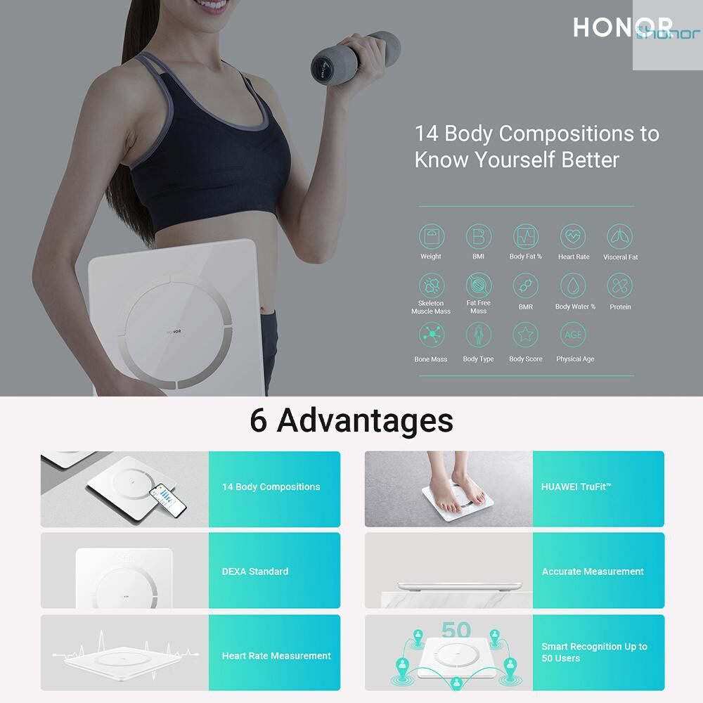 New for 2022 Huawei Honor Smart Body Fat Scale 2 Bluetooth 5.0 Balance ...