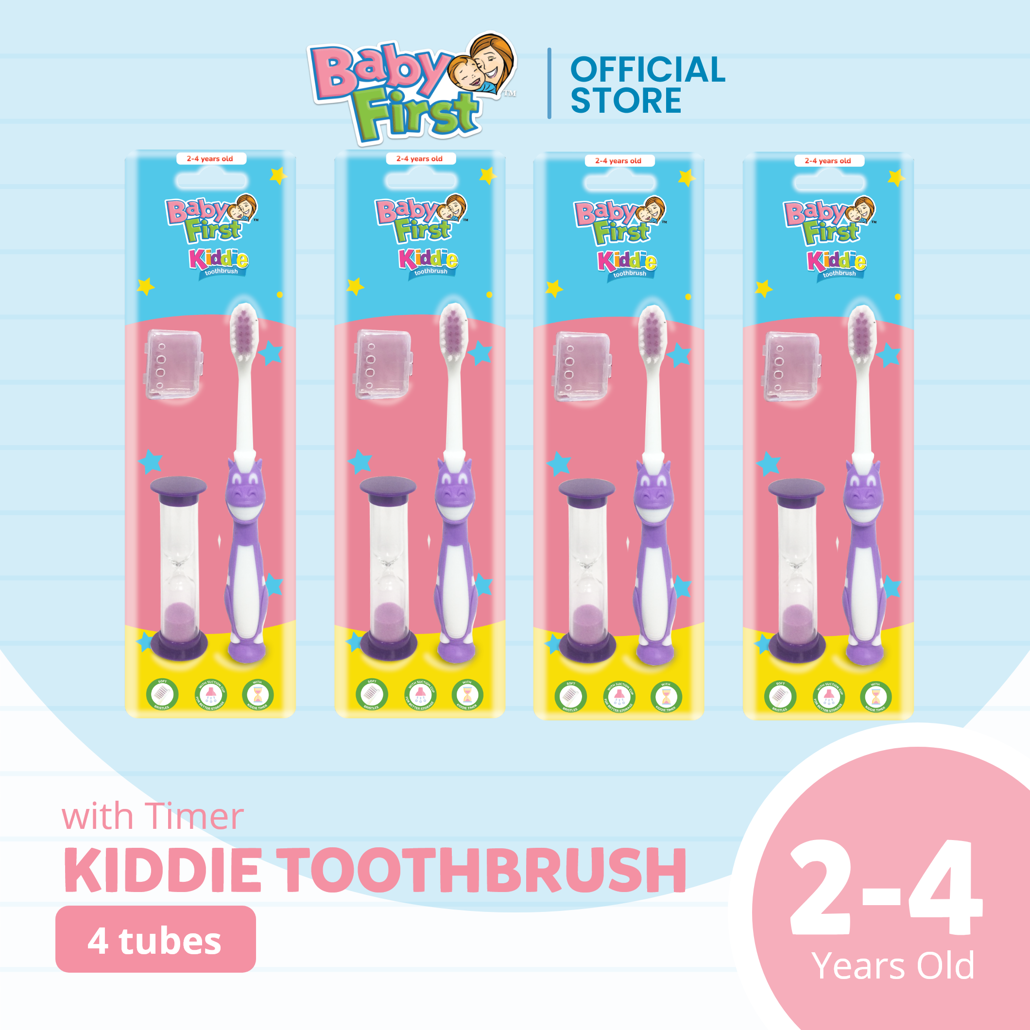Baby First Kiddie Toothbrush 2-4 Years Old - With Timer 3+1 Pack ...