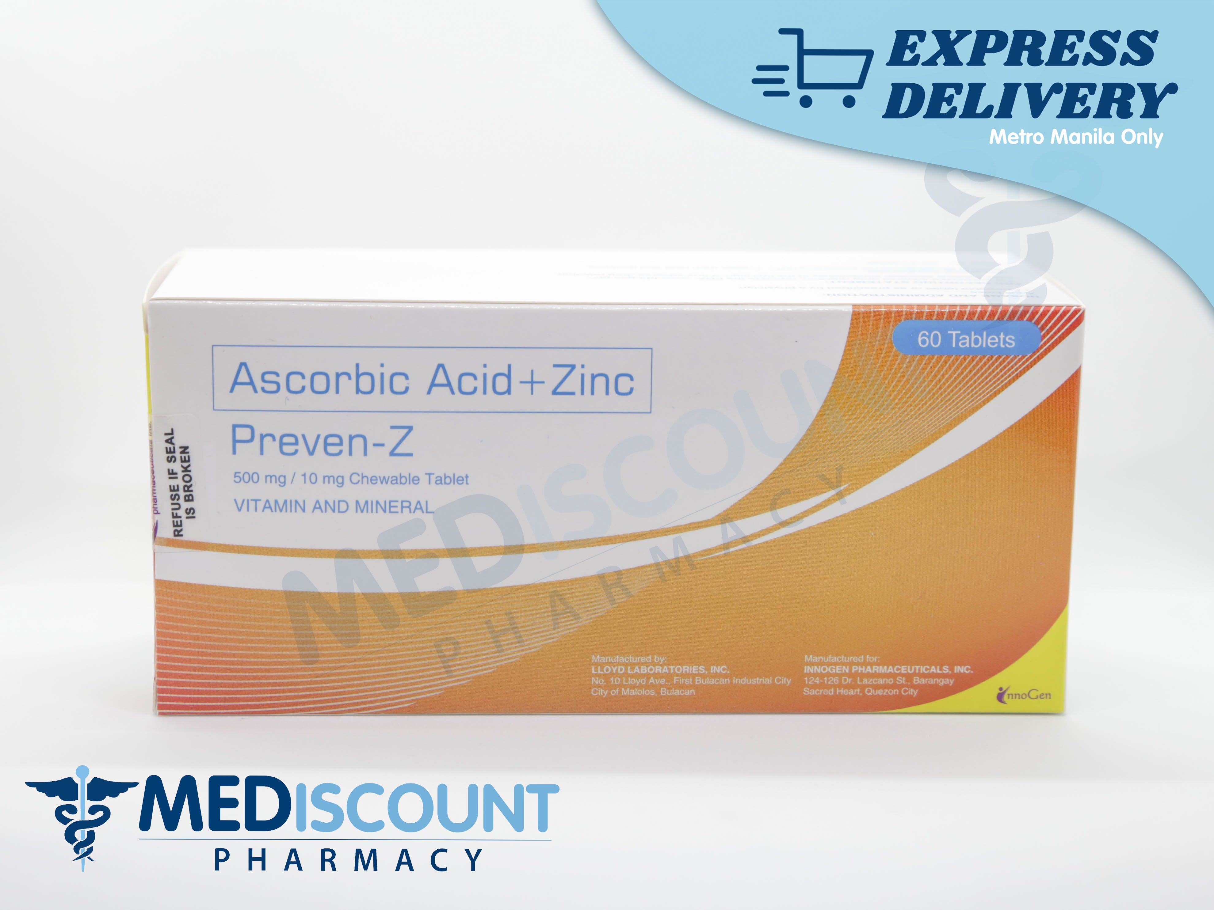 Preven-Z (Vit C Sodium Ascorbate + ZInc) 60 chew tablet/box EXPRESS ...
