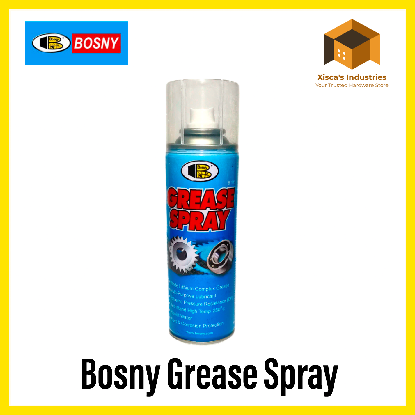 Bosny Grease Spray 200cc Multi-Purpose Lubricant White Lithium Complex ...