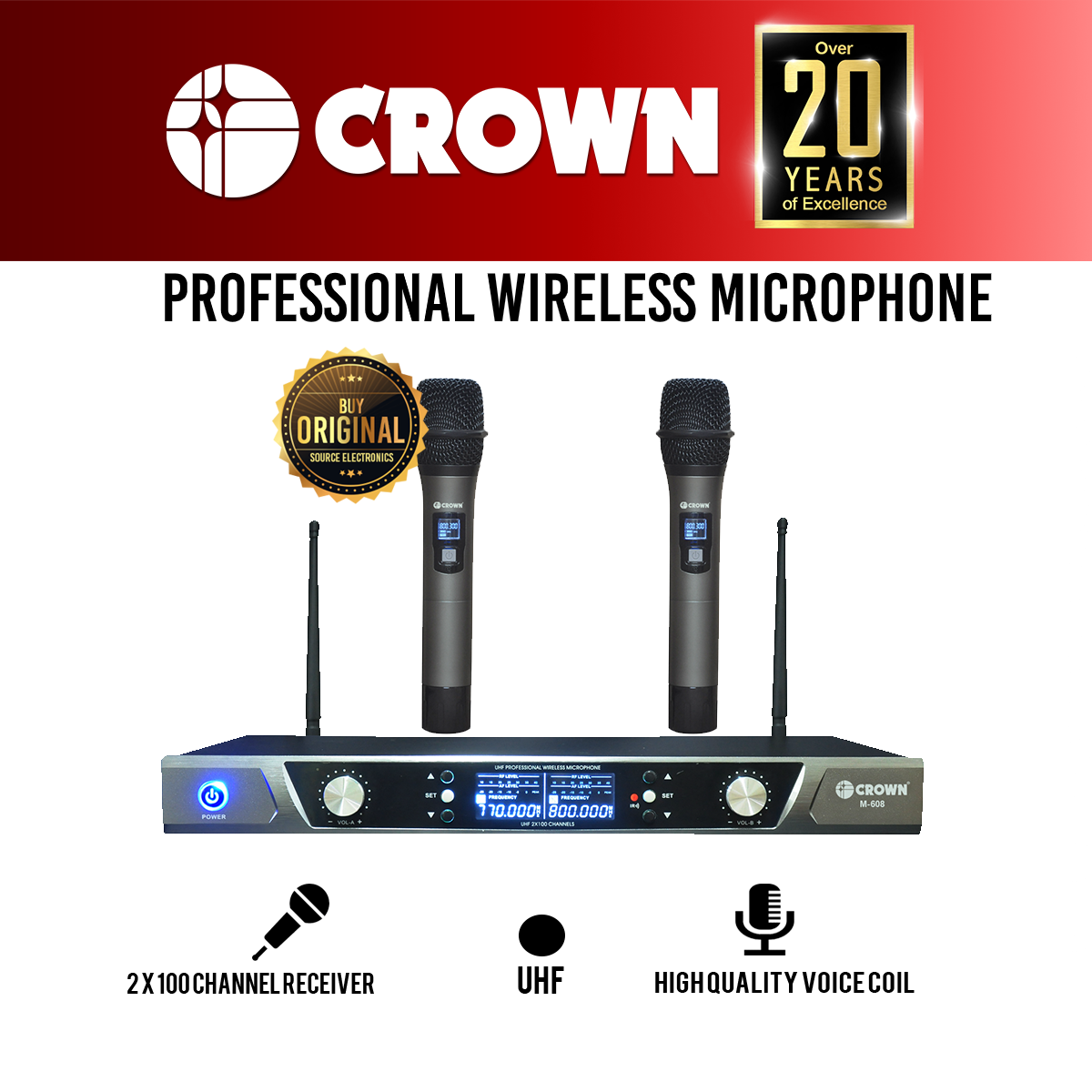 Crown M-608 Professional Handheld Wireless Microphone System | Lazada PH