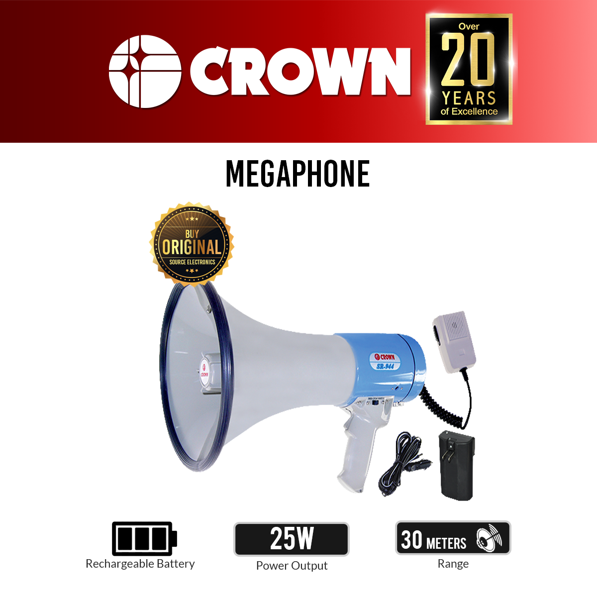 Crown SR-944 Rechargeable Megaphone | Lazada PH