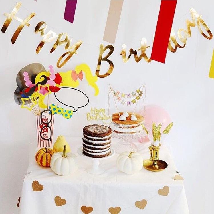 INS style Handwriting Fonts gilding Happy birthday letters conjoined ...