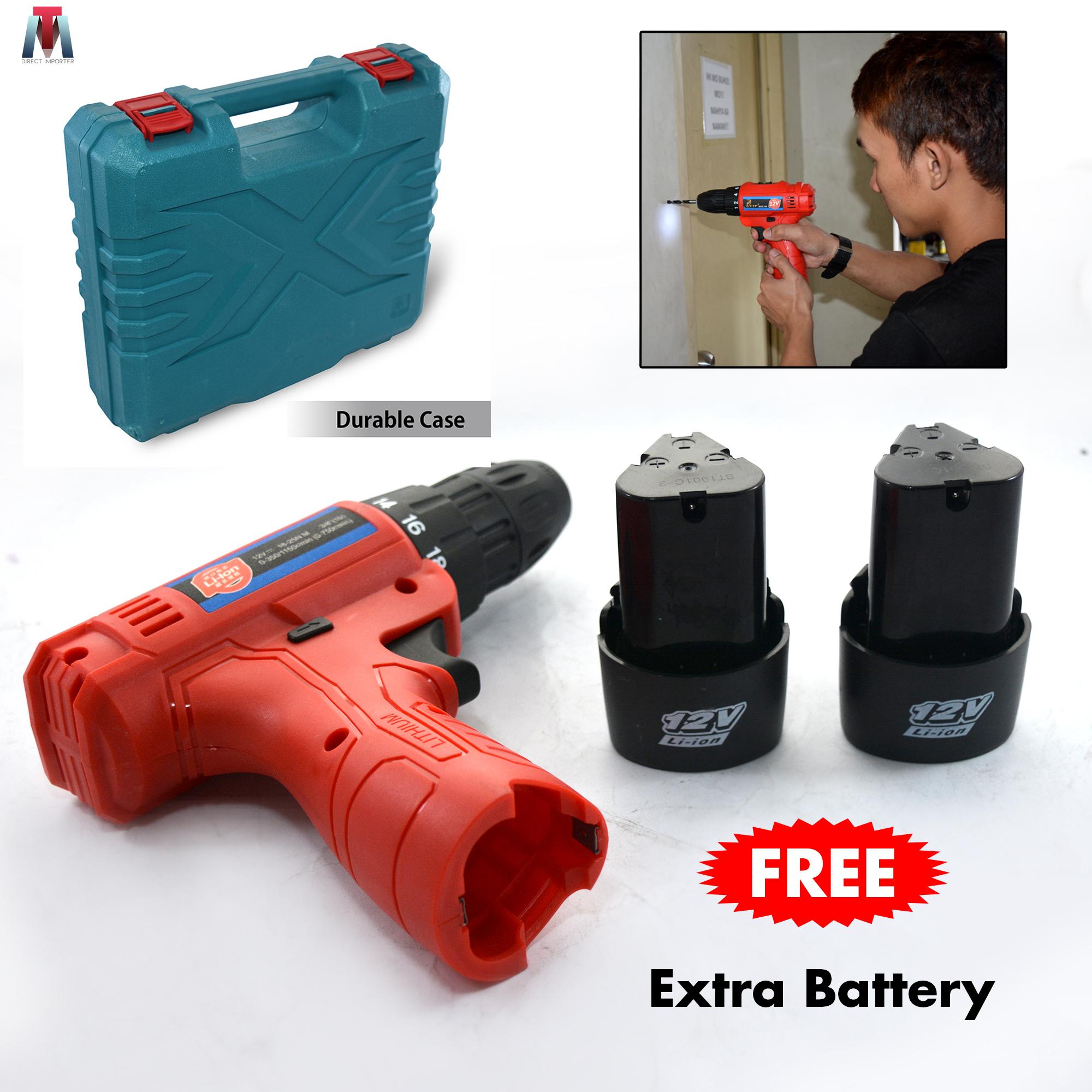 Heavy Duty Cordless Drill and Driver with 2 lithium ion 12V Battery ...