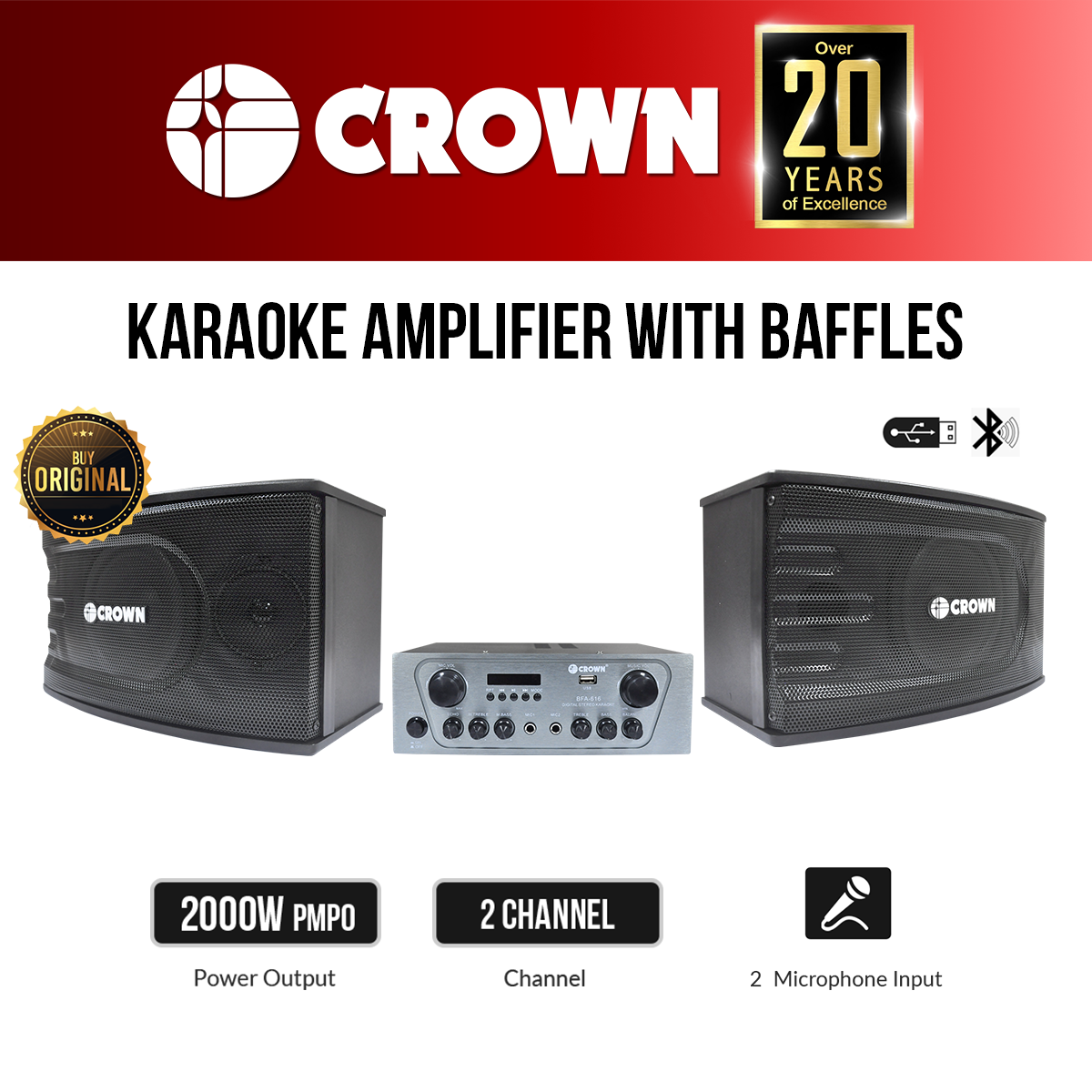 Crown BFA-616 Karaoke Amplifier with Baffles | Lazada PH