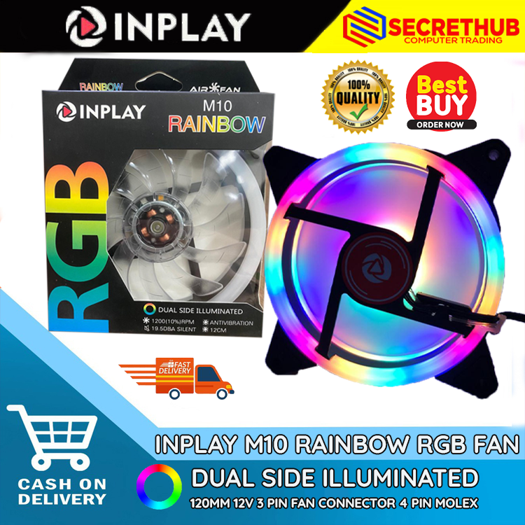 AMNETPC INPLAY M10 Rainbow RGB 120mm Computer Gaming case Cooling Fan ...