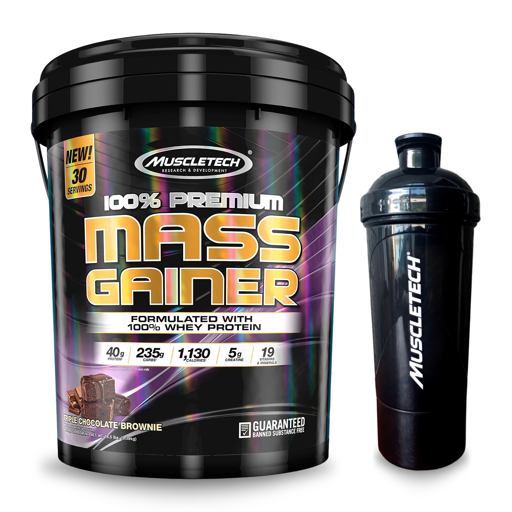 Muscletech 100% Premium Mass Gainer 18.5lbs with Free shaker, Weight ...