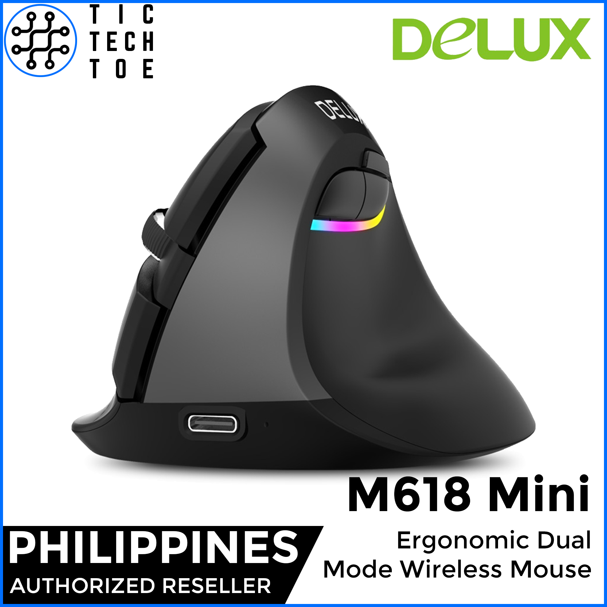 Delux M618 Mini Dual Wireless Mode Ergonomic Vertical Mouse | Lazada PH