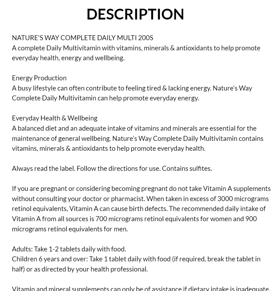 NATURE'S WAY Complete Daily Multivitamins, 200 tablets – Kanna Beauty