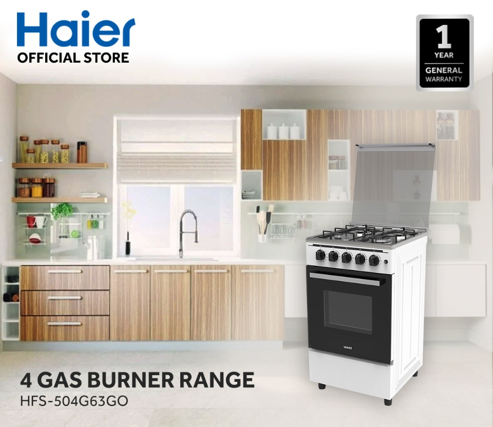 Haier HFS-504G63GO 50cm Gas Range 4 Burners with 63L Gas Oven for ...