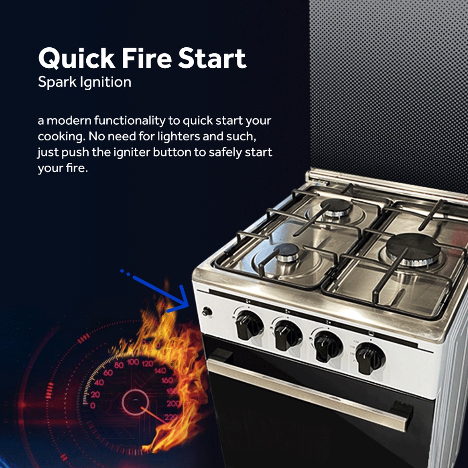 Haier HFS-504G63GO 50cm Gas Range 4 Burners with 63L Gas Oven for ...